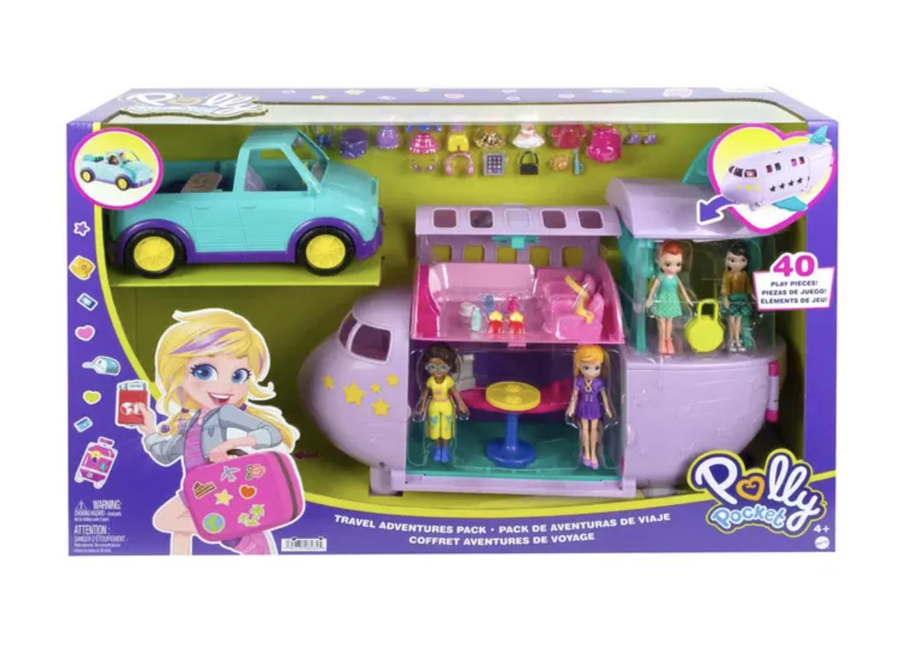 Polly Pocket Travel Adventures Pack Playset with 4 Dolls, Jet, Car and ...