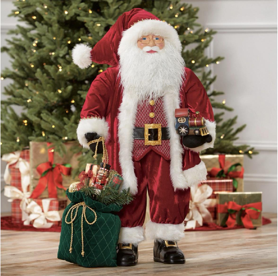 Traditional 3ft Large Santa in Red Velvet Fabric Coat and Gift Bag ...