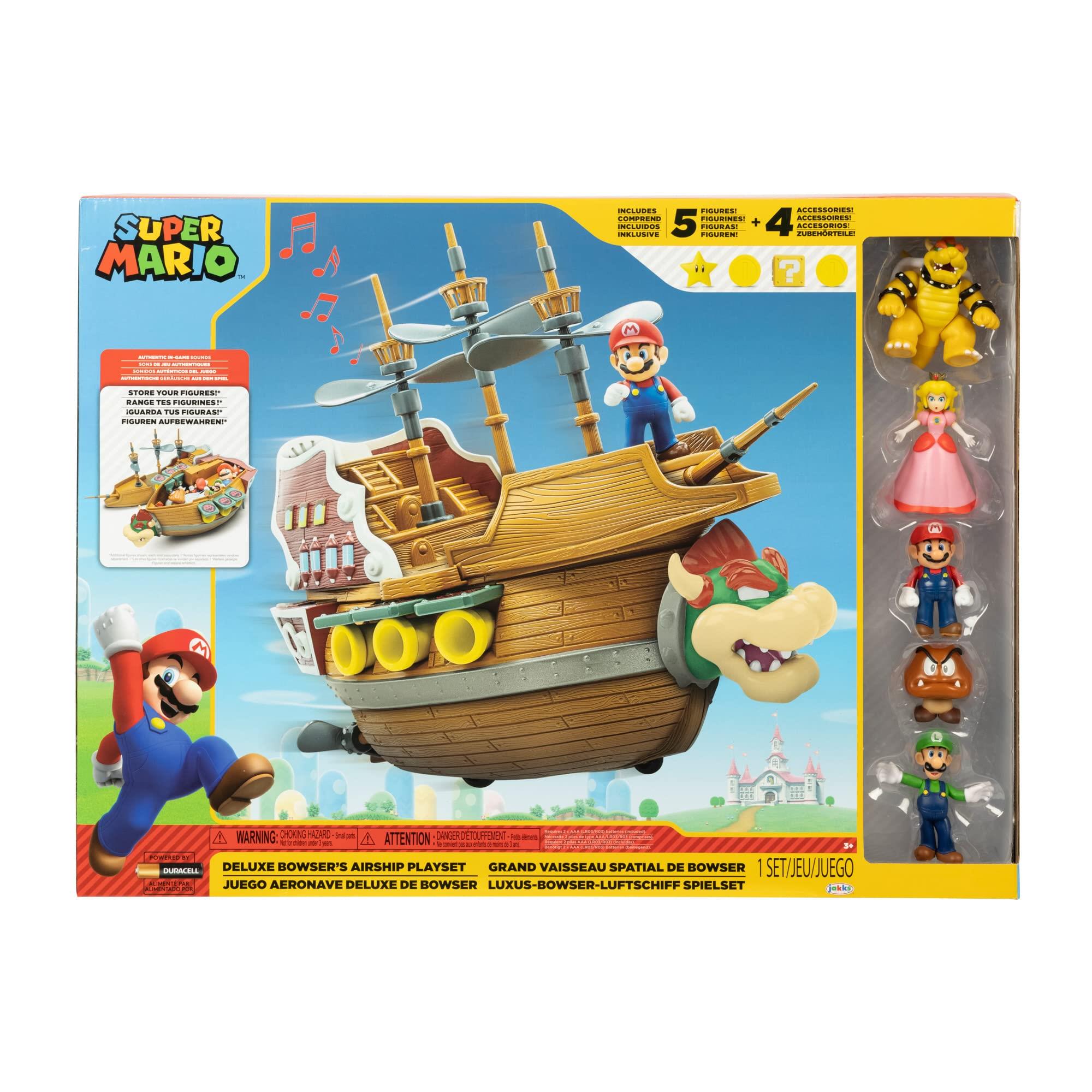 Nintendo Super Mario Deluxe Bowser Airship Playset with 5 Bonus Figures ...